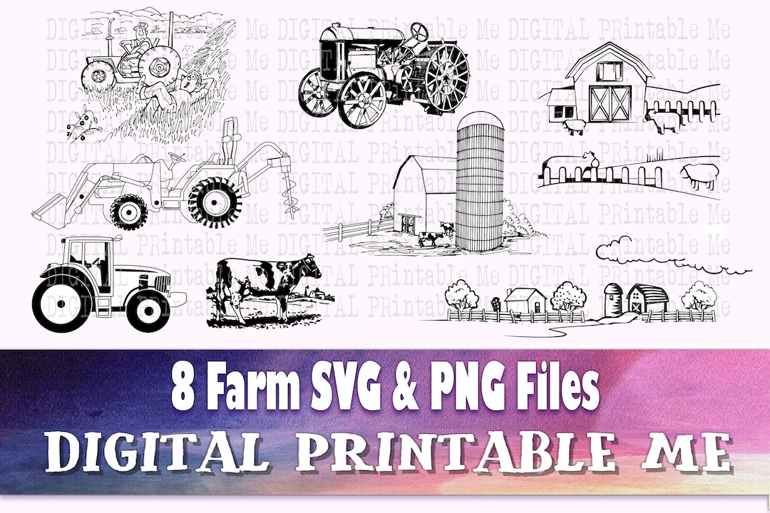 Farm Landscape Svg, Farmer Outline Bundle, Silhouette PNG, Clip Art, 8 ...