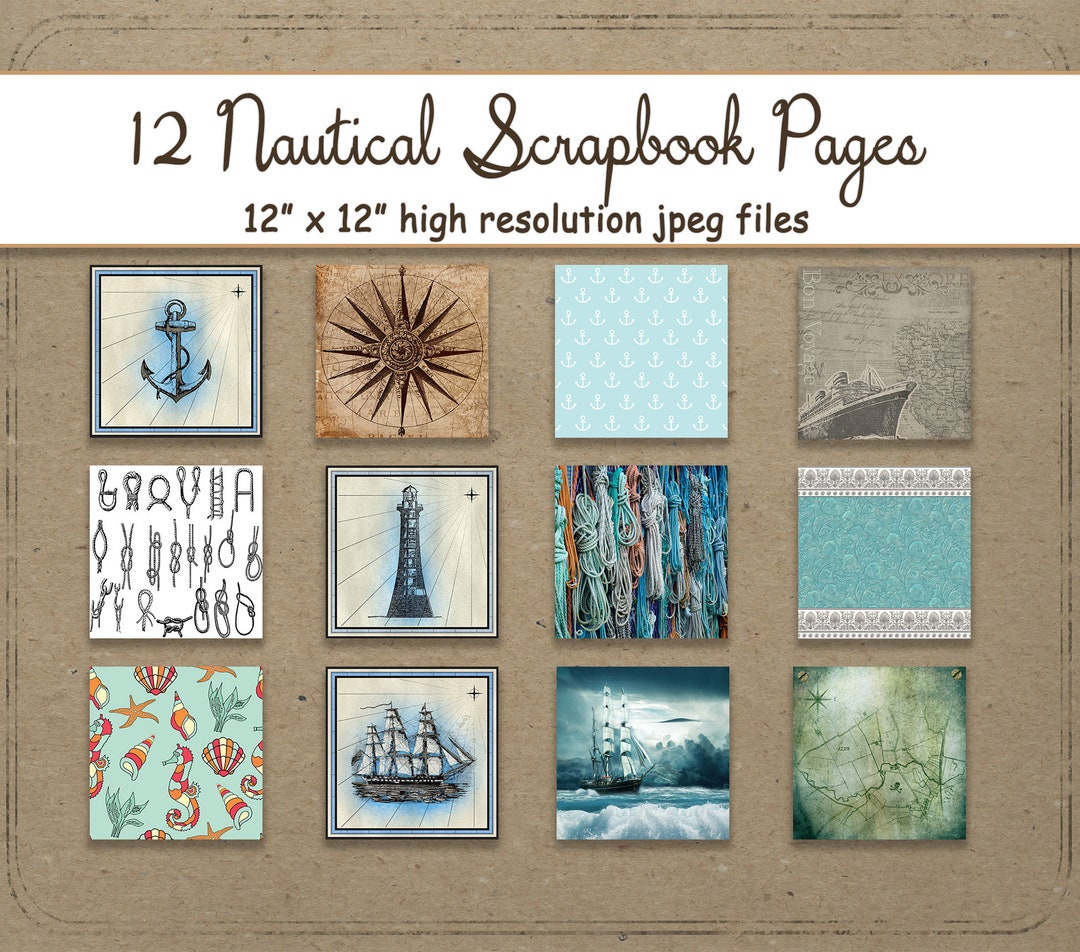 Nautical Digital Paper Pattern Scrapbook Pages 12 Printable, Shabby ...