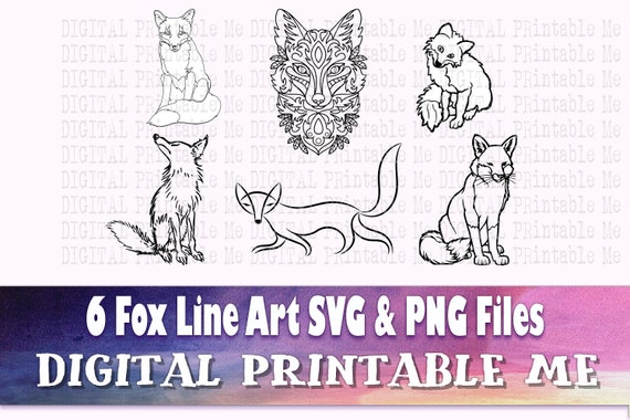 Fox SVG Bundle PNG Clip Art 6 Digital Fox Line Art | Etsy