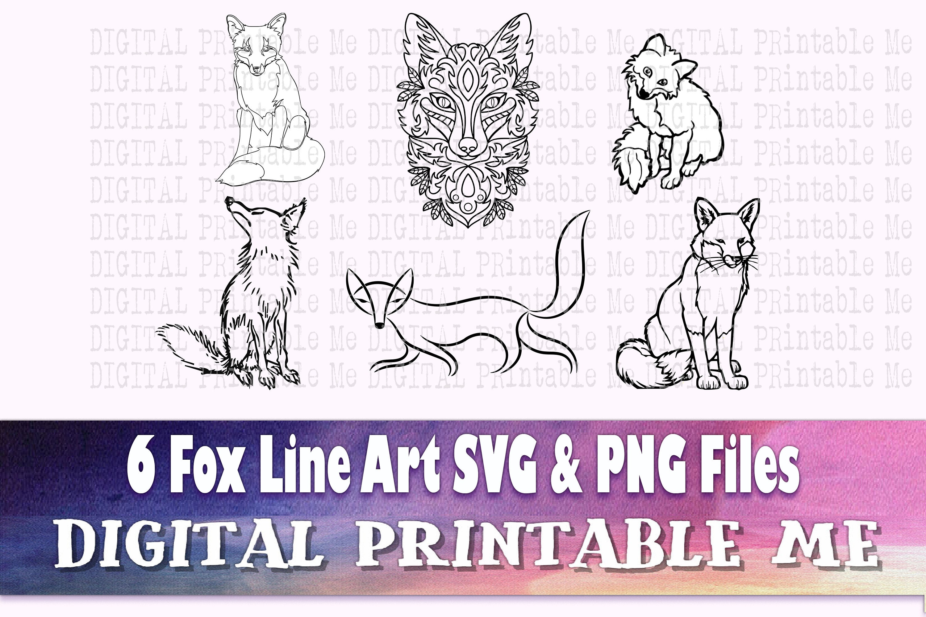 Fox SVG Bundle PNG Clip Art 6 Digital Fox Line Art - Etsy