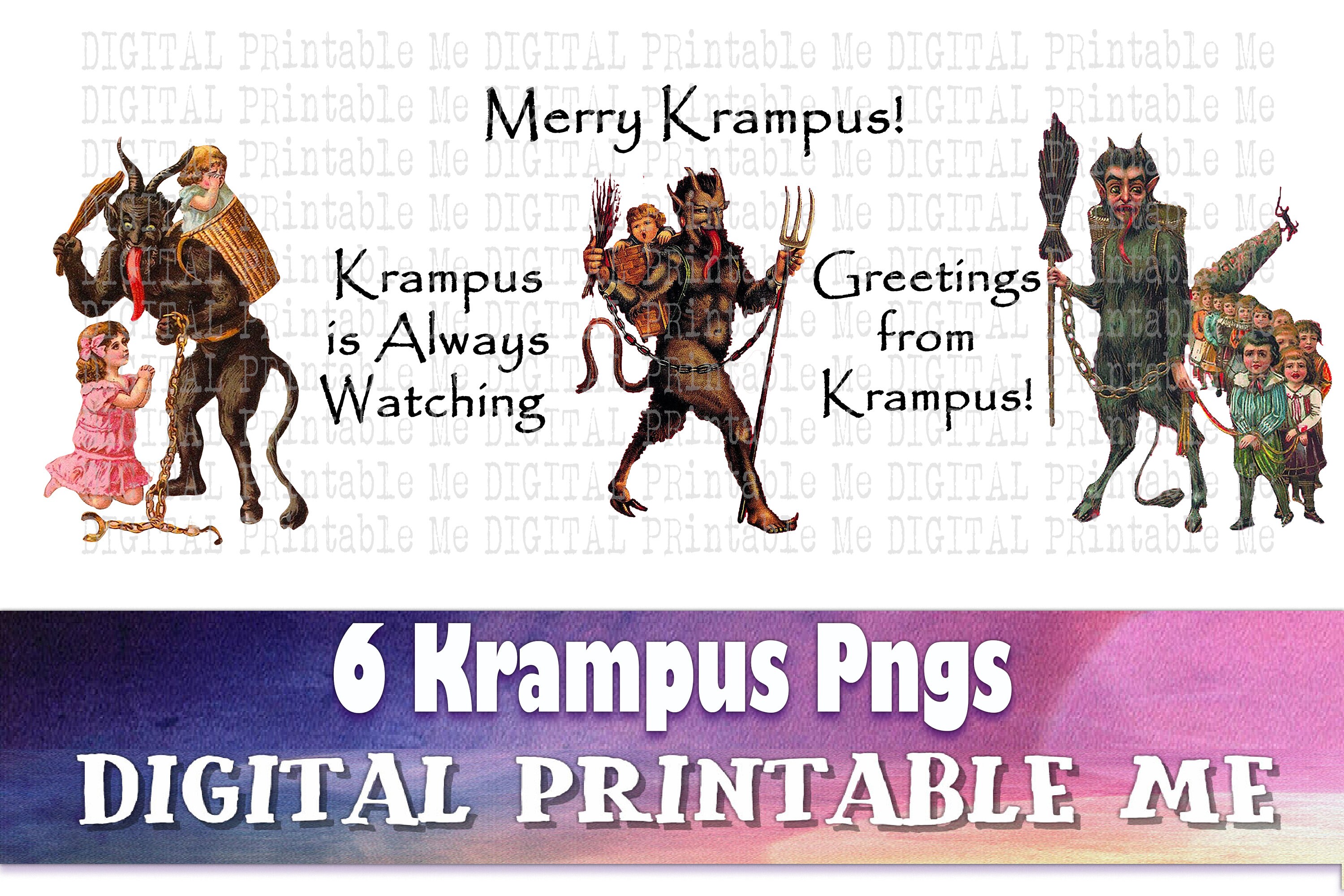 Krampus PNG Bundle, Clip Art Pack, 6 Files, Quotes Text, Vintage Image ...