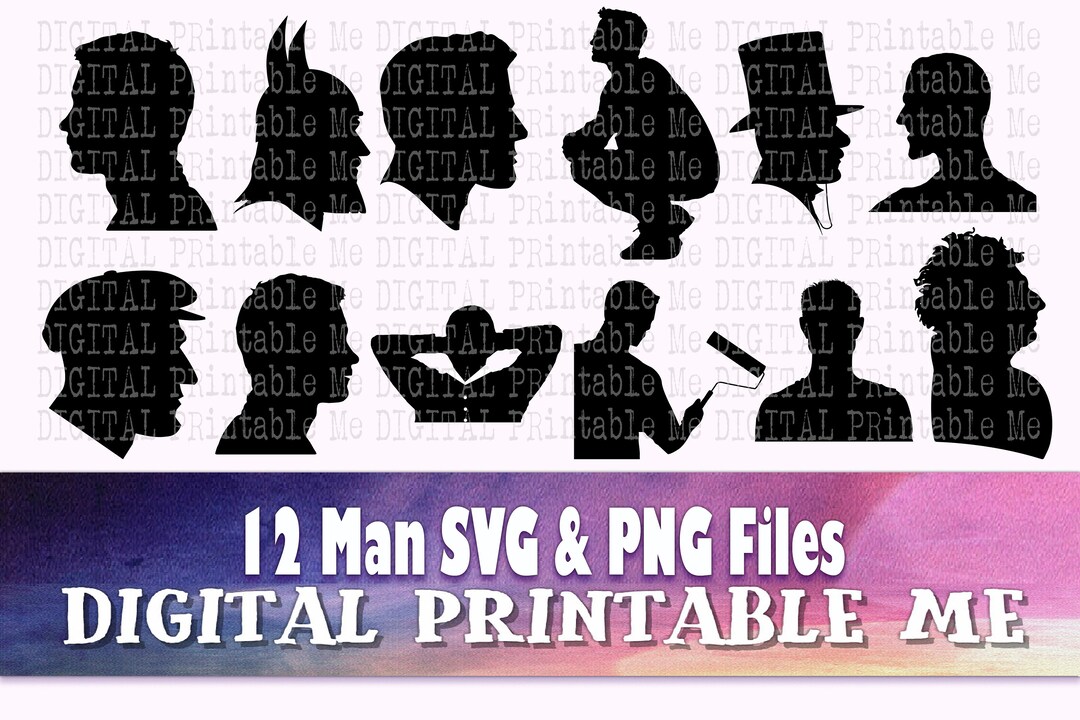 Man Profile Svg, Male Face Silhouette Bundle, PNG, Clip Art, 12 Men ...