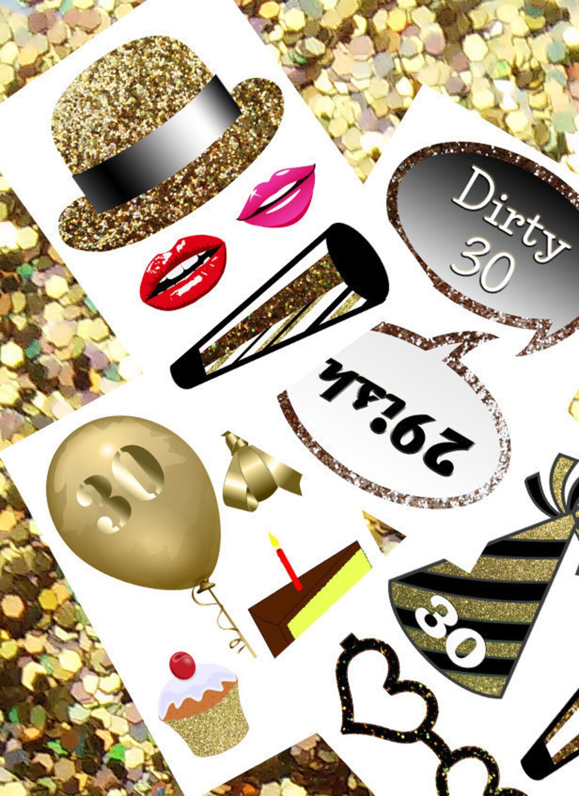 30th Birthday Photo Booth Props 30 Years Black Gold 70 Adult - Etsy
