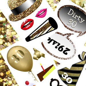 30th Birthday Photo Booth Props 30 Years Black Gold 70 Adult Classy ...