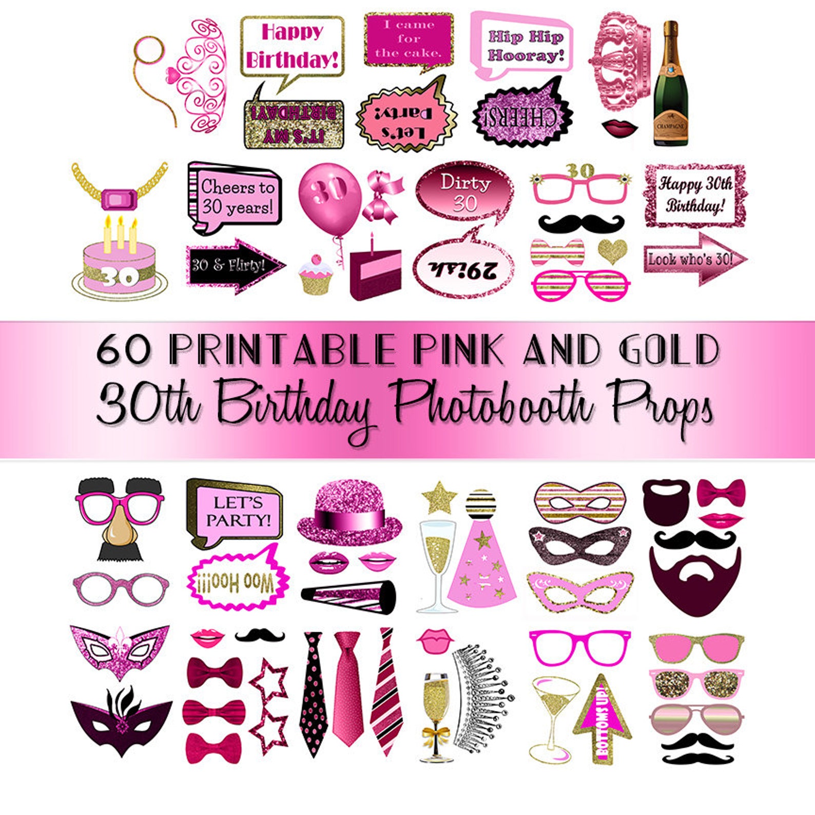 30th Birthday Photo Booth Props 30 Years Pink Gold 70 Adult - Etsy