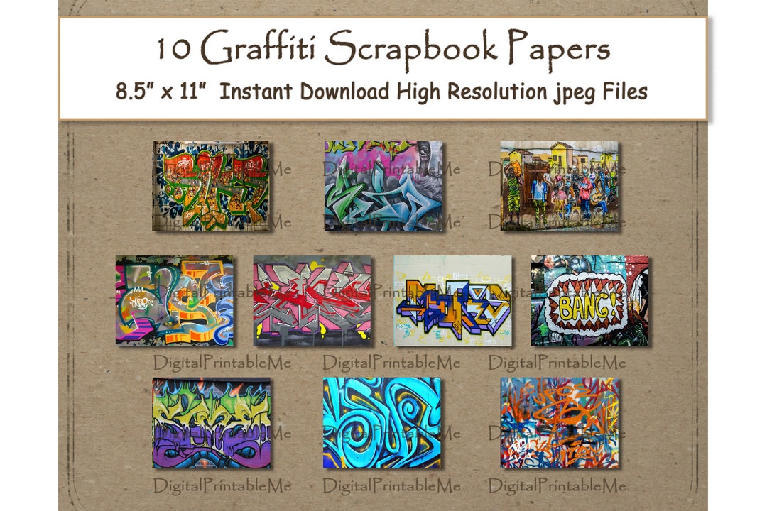 Graffiti Digital Paper Print 8.5" X 11" Texture Scrapbook Paper ...