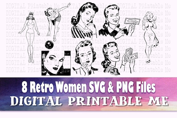 Vintage Woman Svg Retro Pop Art Png Bundle 8 Lady | Etsy