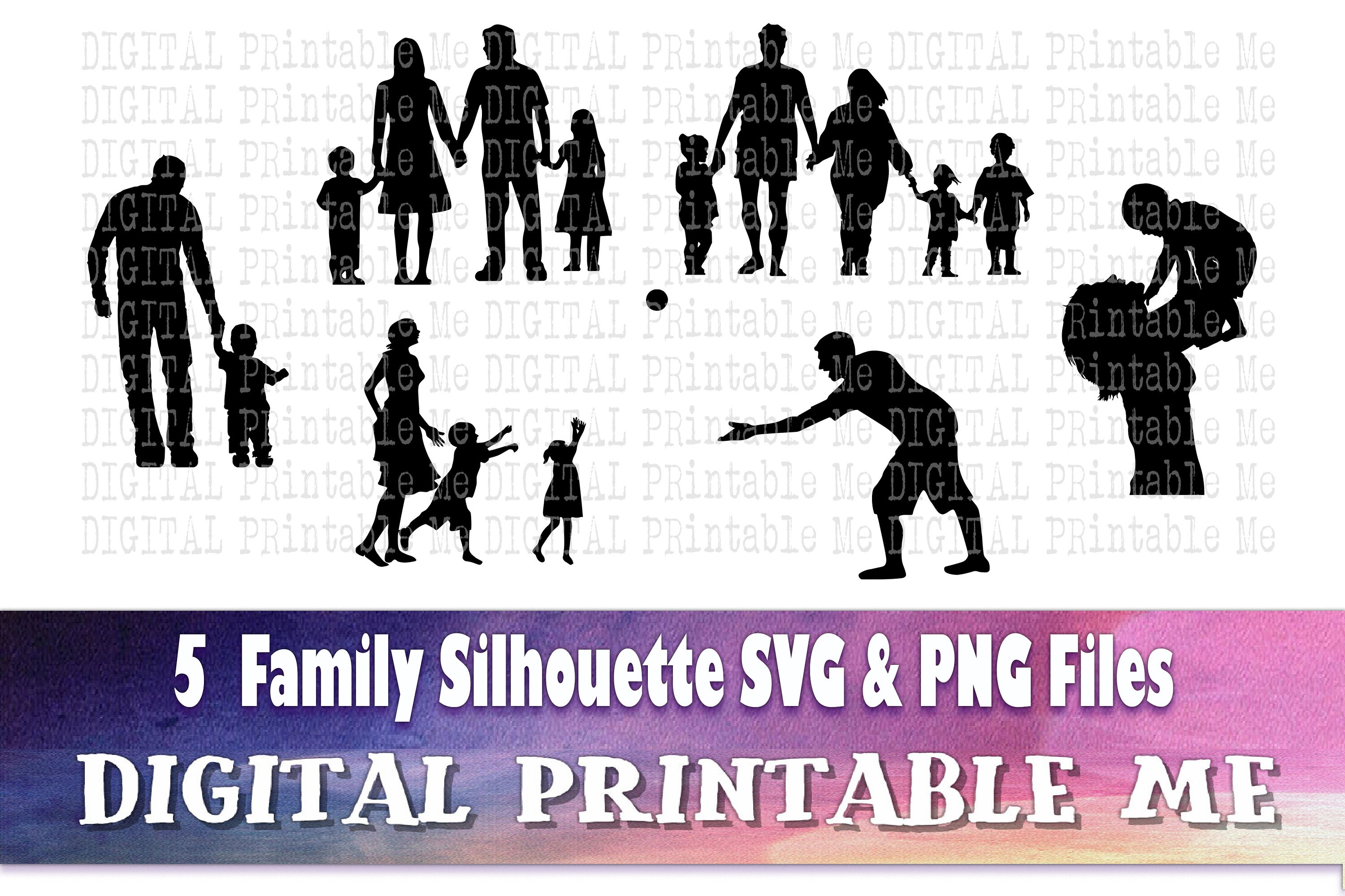 Family svg silhouette bundle PNG clip art 5 Digital | Etsy