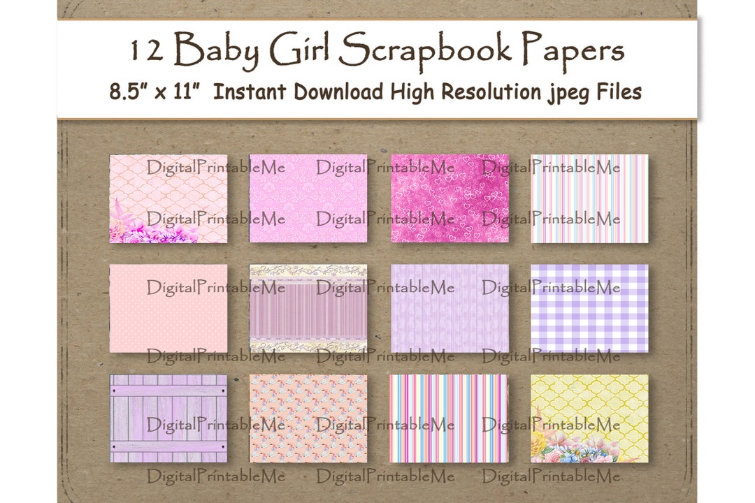 Baby Girl Digital Paper 11" X 8.5" Scrapbook Paper Pink Texture 12 ...