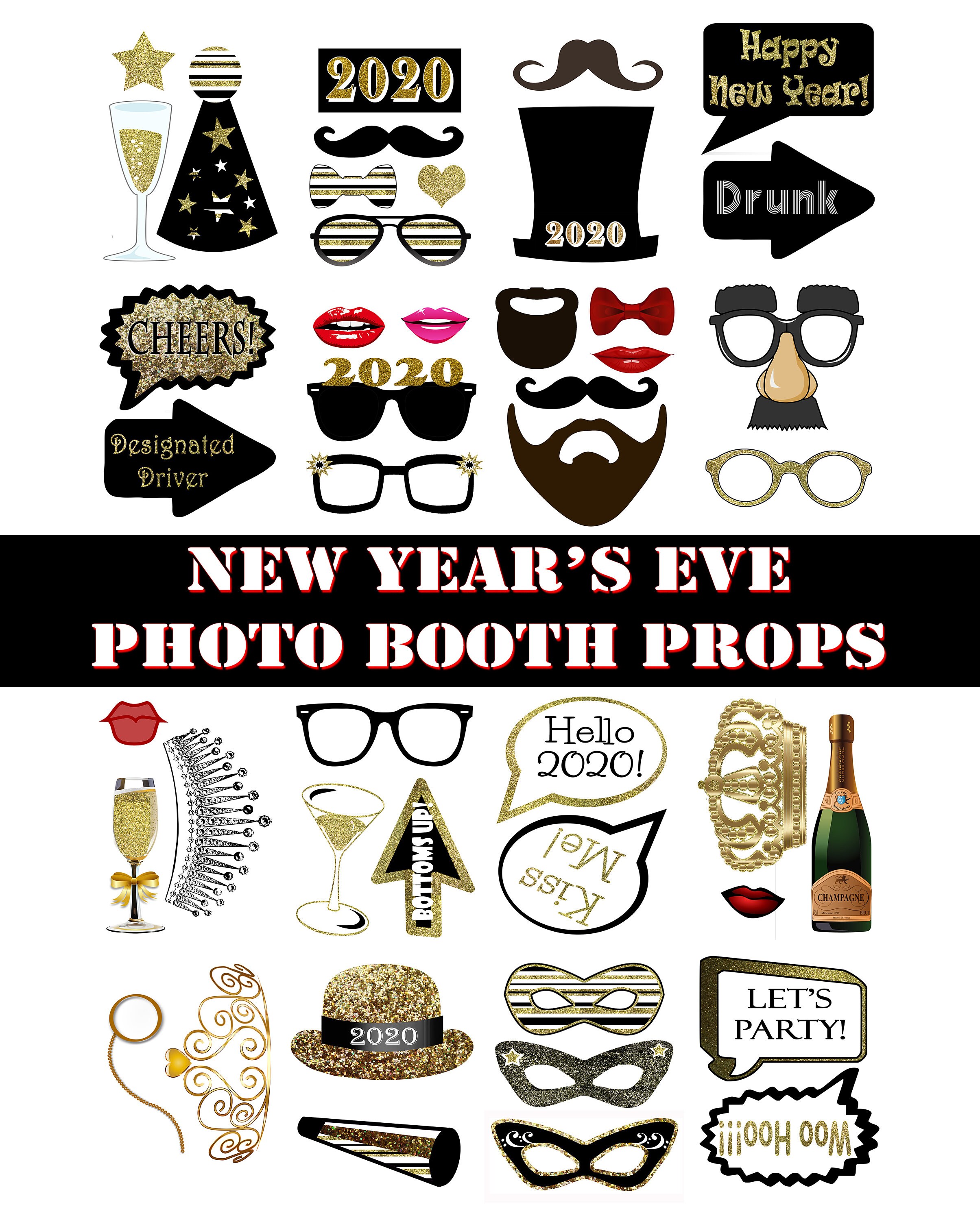 New Year's Eve Photo Booth Props 2020 Printable Party | Etsy