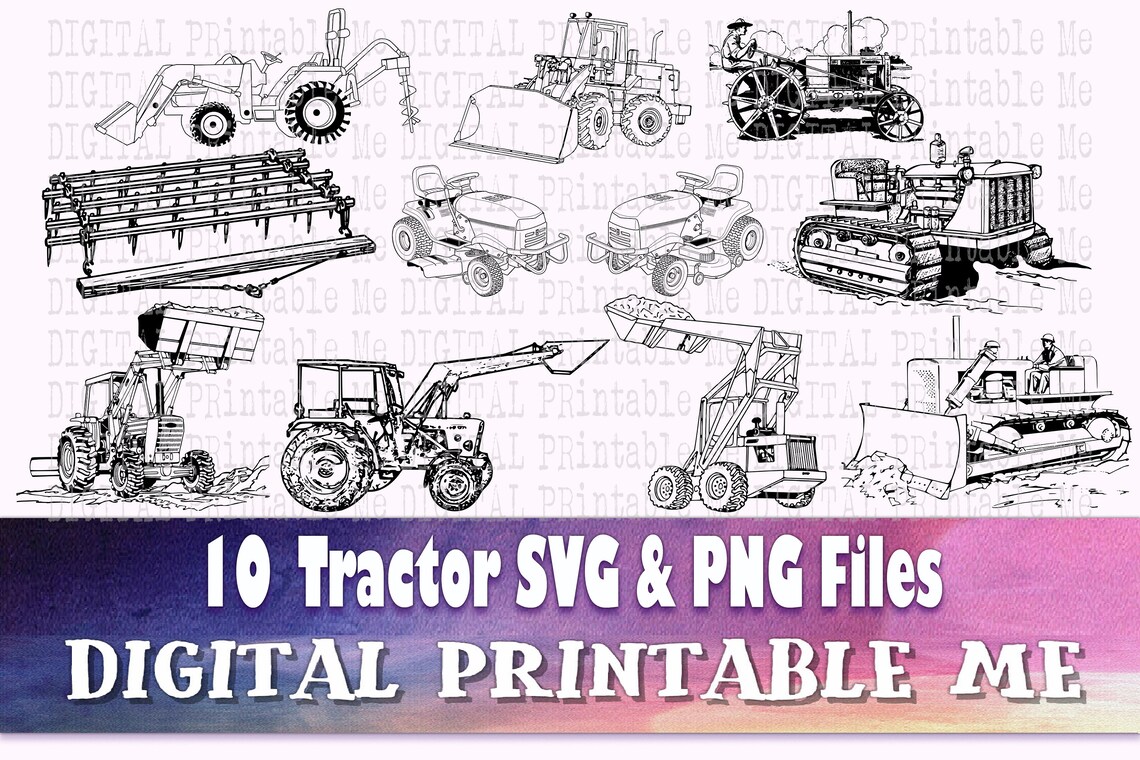 Farm Equipment Svg, Tractor Bundle, Silhouette PNG, Illustration Clip ...