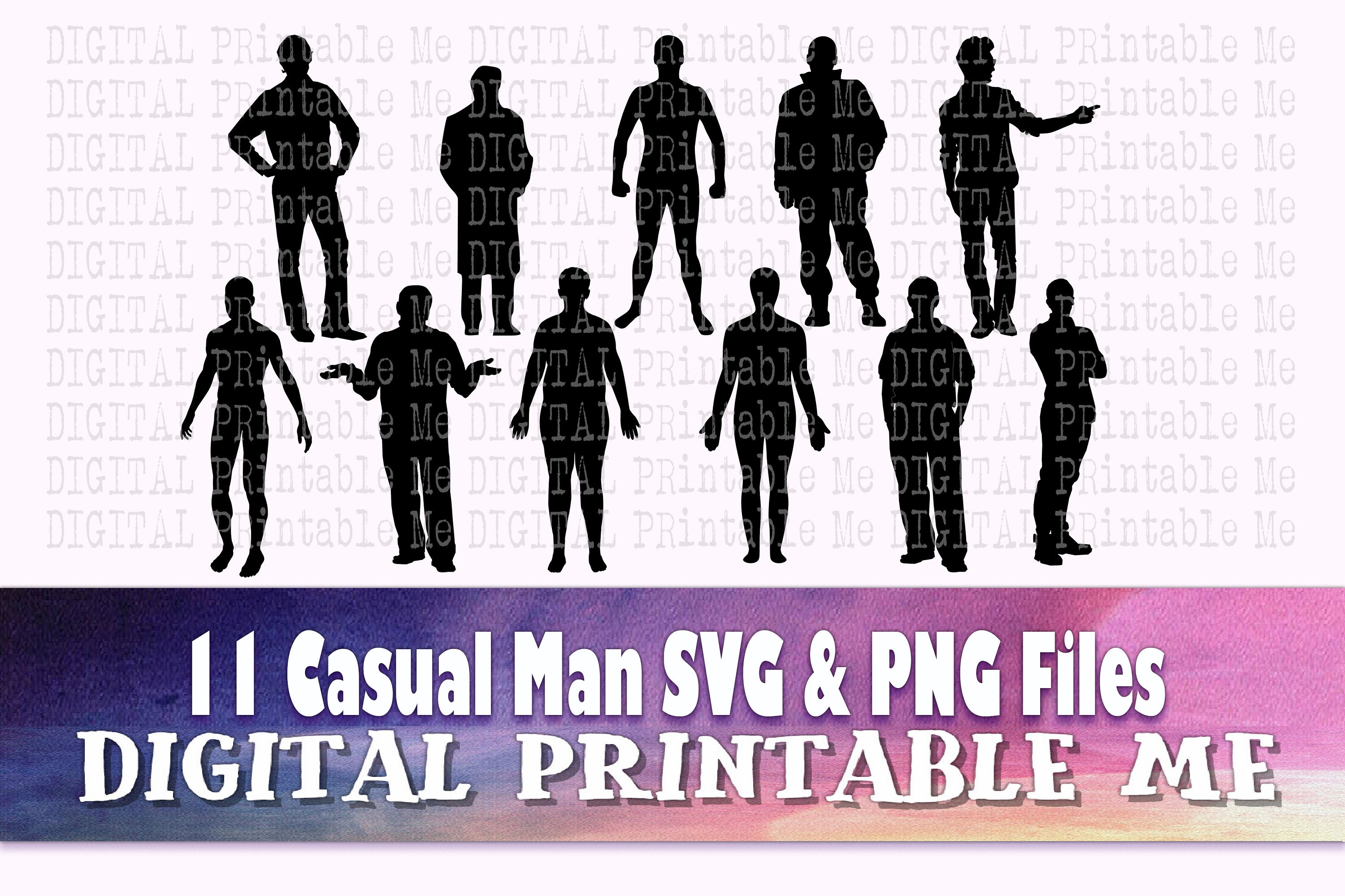 Casual Man Svg, Male Silhouette Bundle, Standing Figure PNG, Clip Art ...
