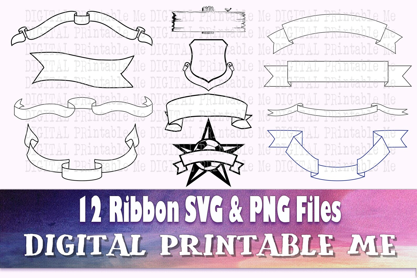 Ribbon Banner Svg Silhouette Bundle 12 Cut Files Label PNG - Etsy