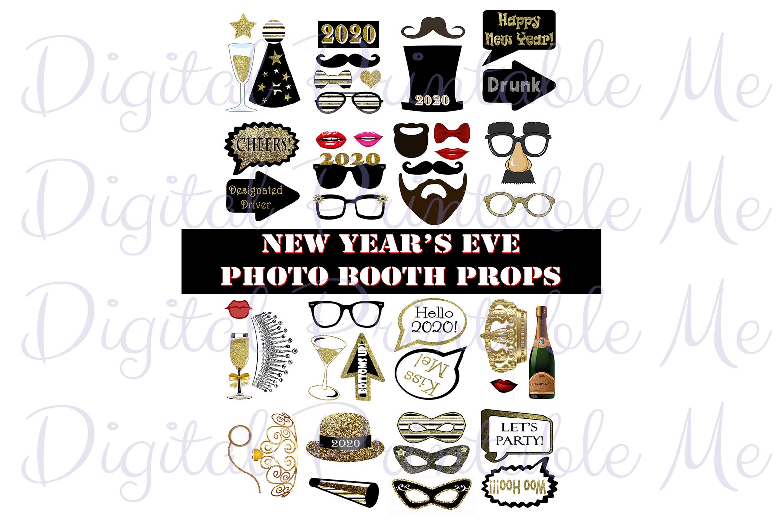 New Year's Eve Photo Booth Props, 2020, Printable Party Game, Instant ...