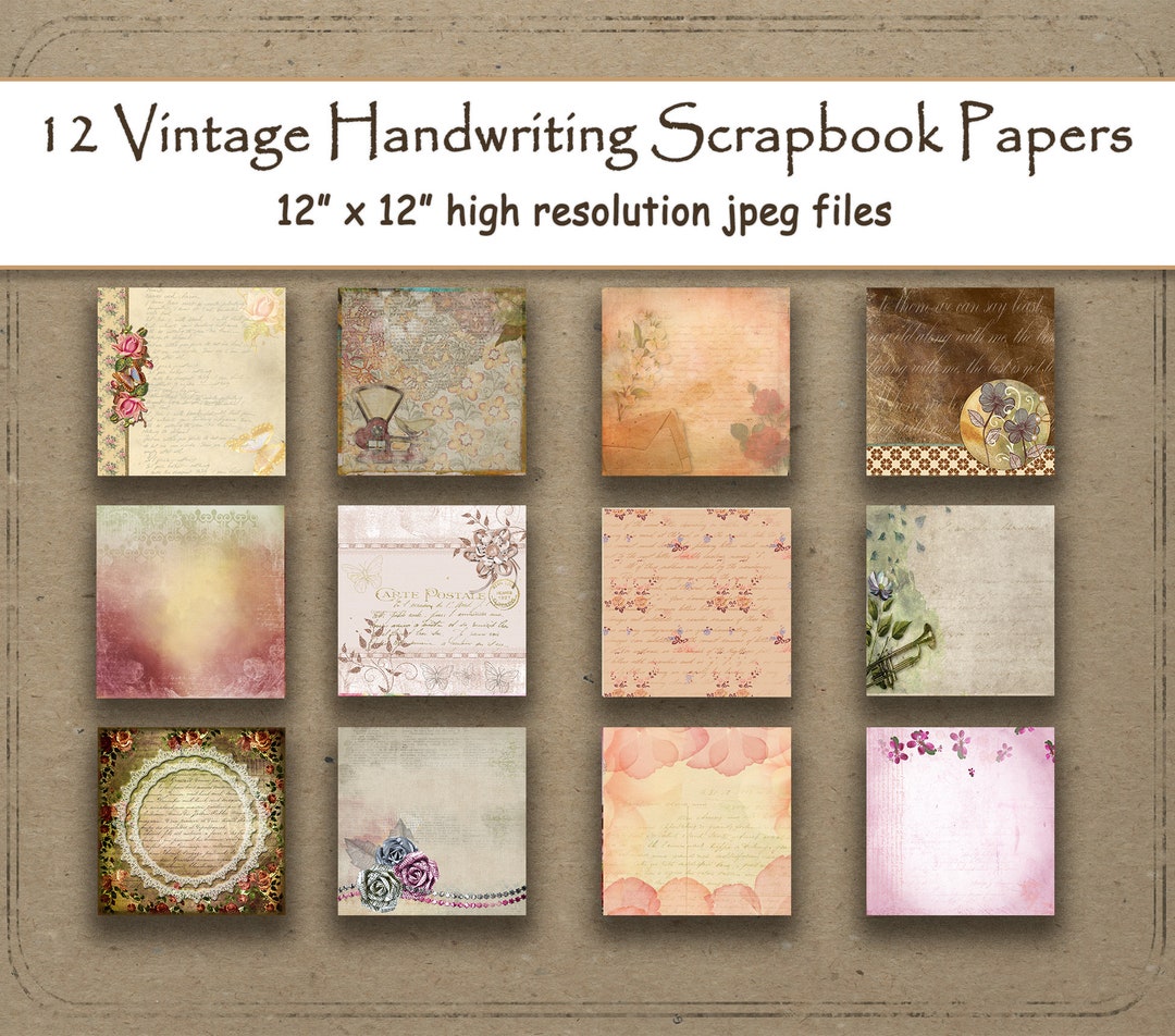 Floral Handwriting Digital Paper Letters Antique Vintage Writing Pages ...