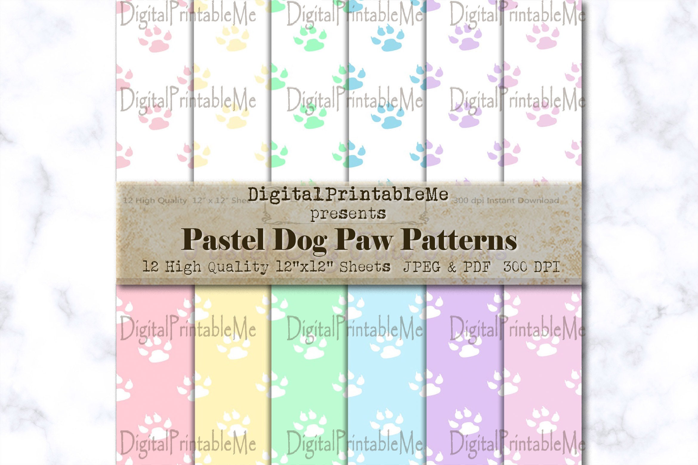 Dog Paw Mix Pastel Rainbow White Digital Paper Pack of - Etsy