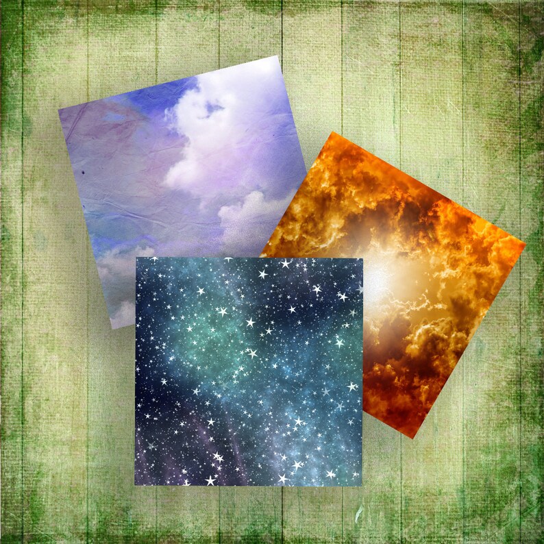 Sky Digital Paper Patterns Sun Clouds Stars Space Scrapbook - Etsy