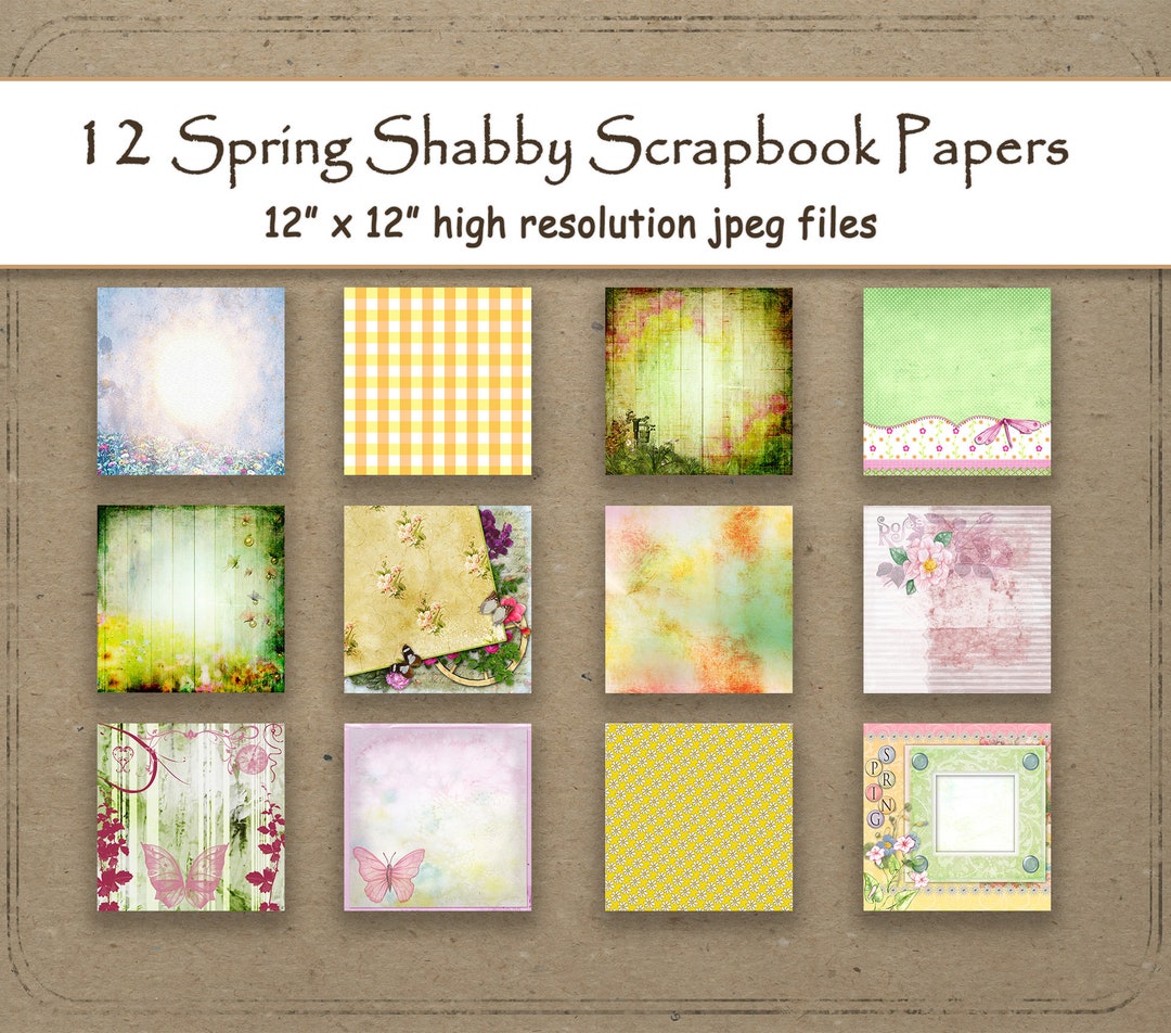 Spring Shabby Digital Paper Patterns Flowers Rustic Texture Layouts ...