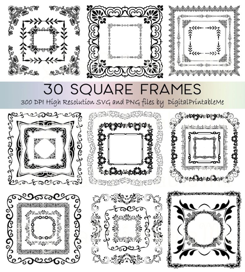 Clip Art Frames Set Border 30 Images Square Pack Instant - Etsy