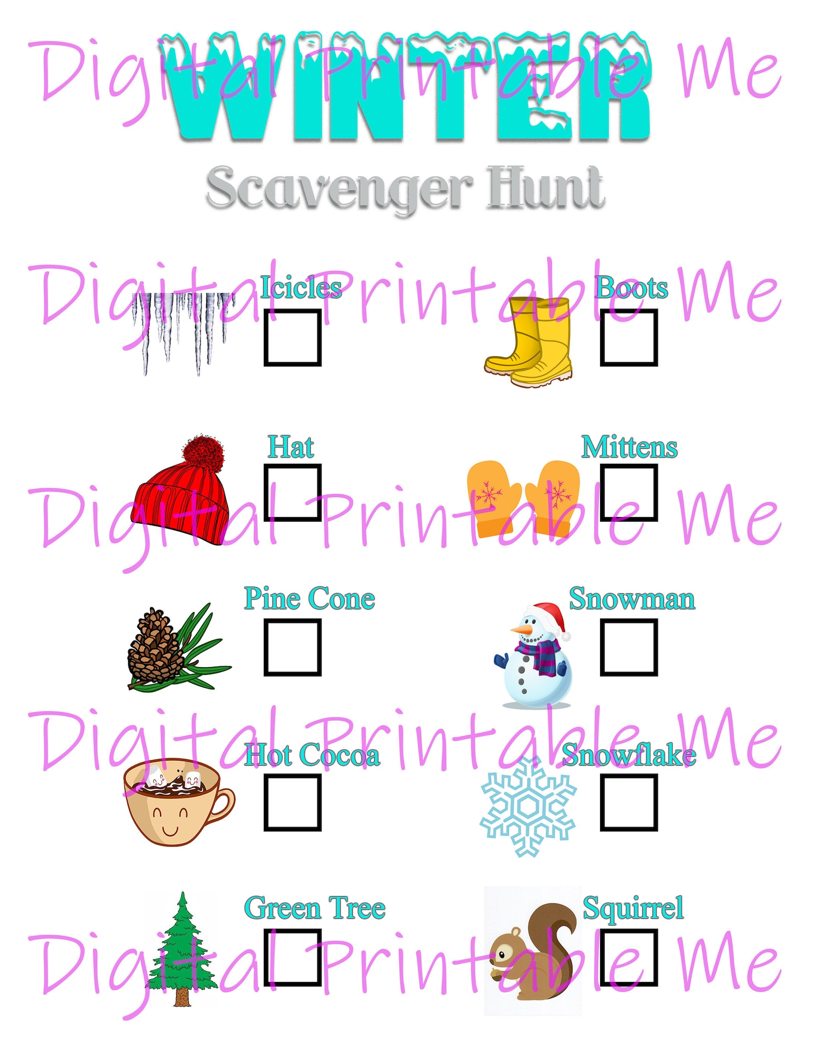 Winter Scavenger Hunt Printable, Kids Activity, Indoor Outdoor Game ...