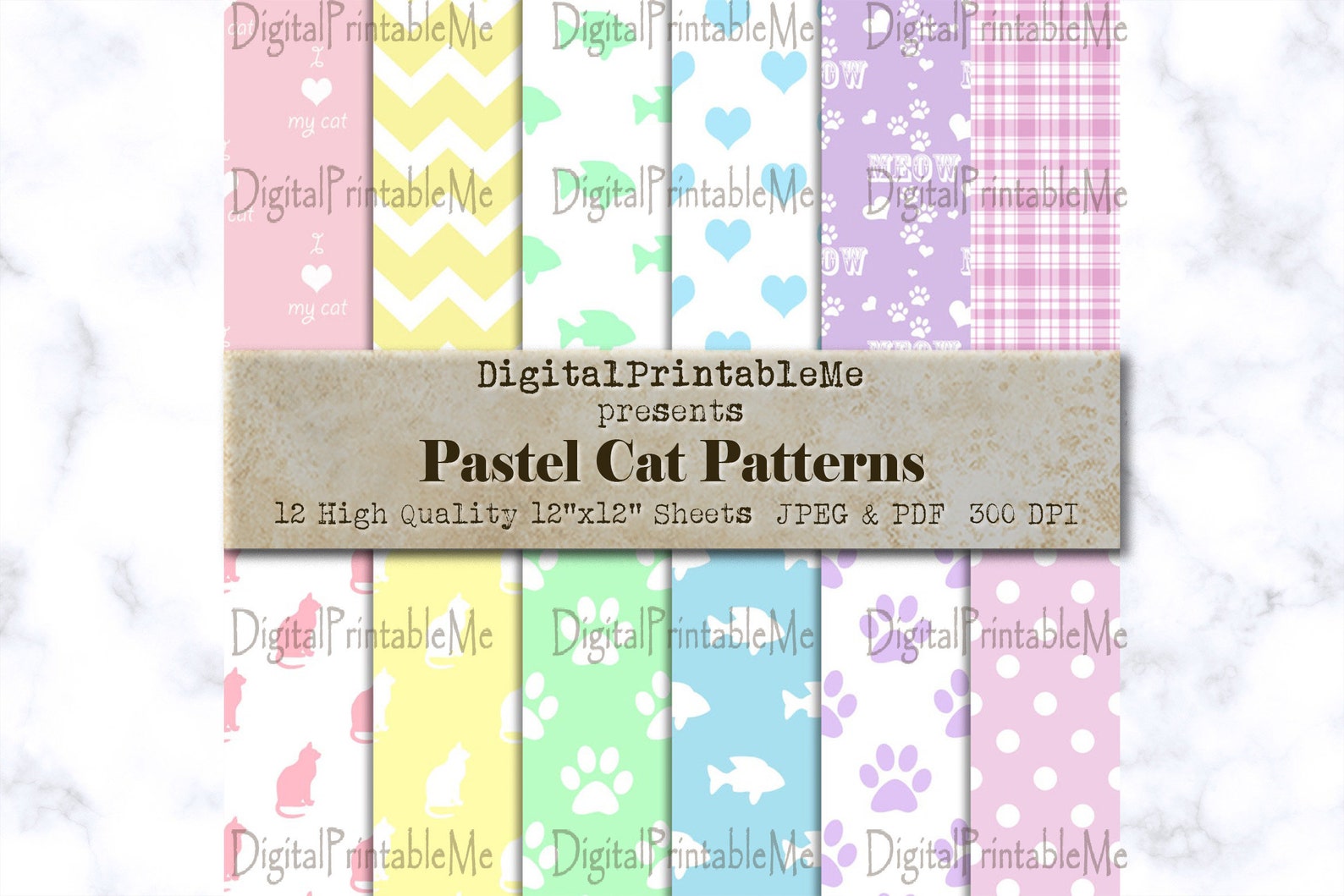 Pastel Cat Digital Paper Pack Mixed Variety patterns pastel | Etsy