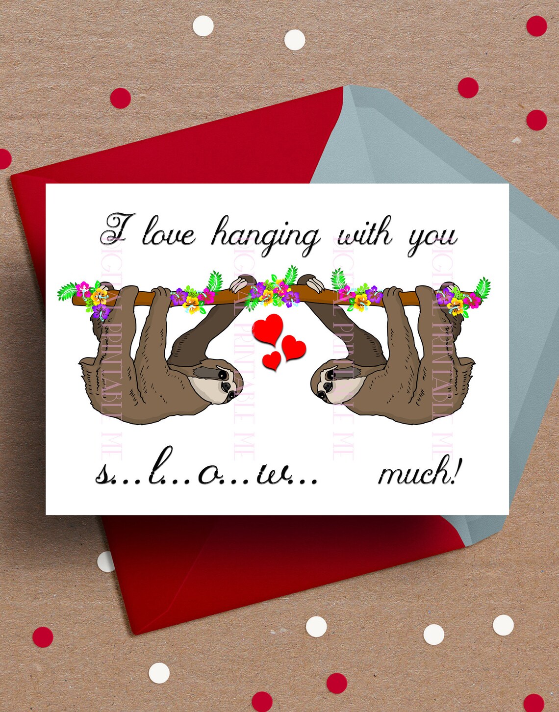 Printable Sloth Card Valentine's Day Card Sloth | Etsy