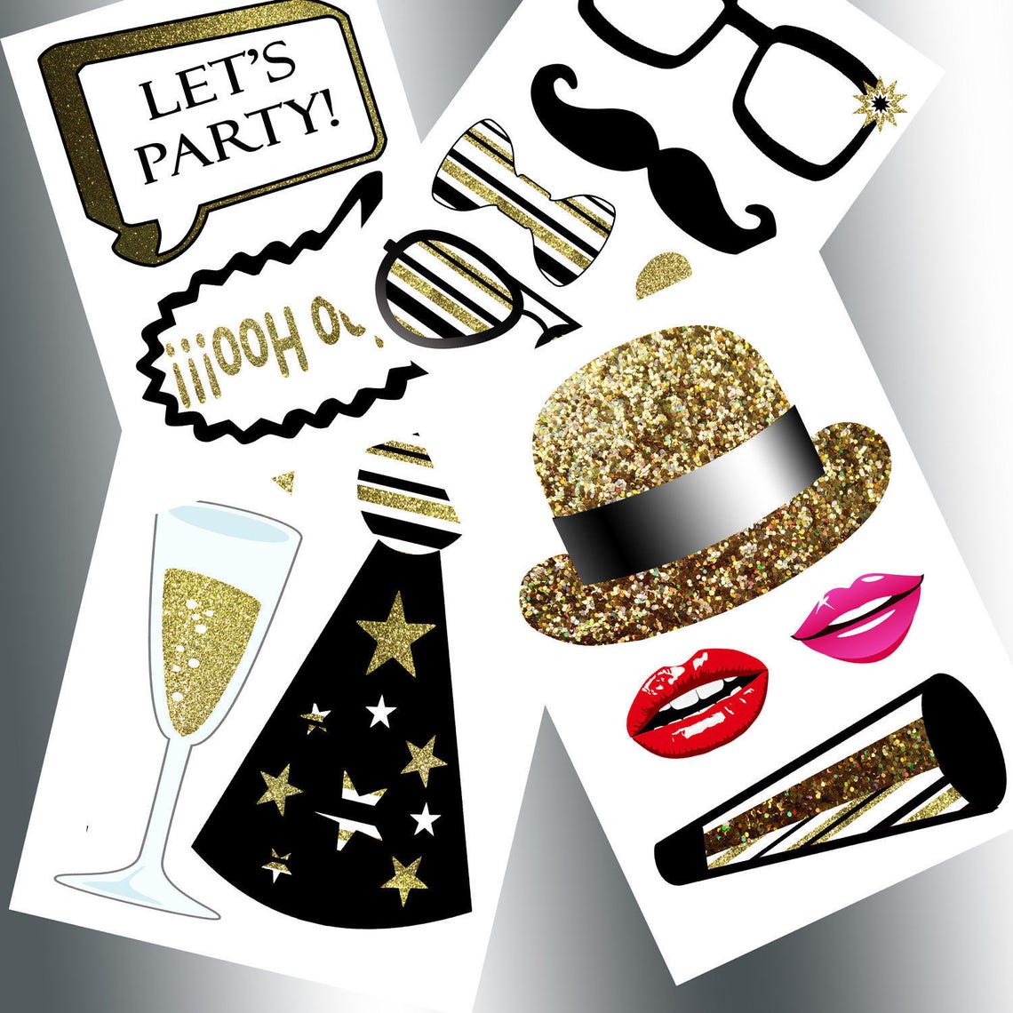 Birthday Photo Booth Props Black Gold 60 Adult Classy Glitter - Etsy