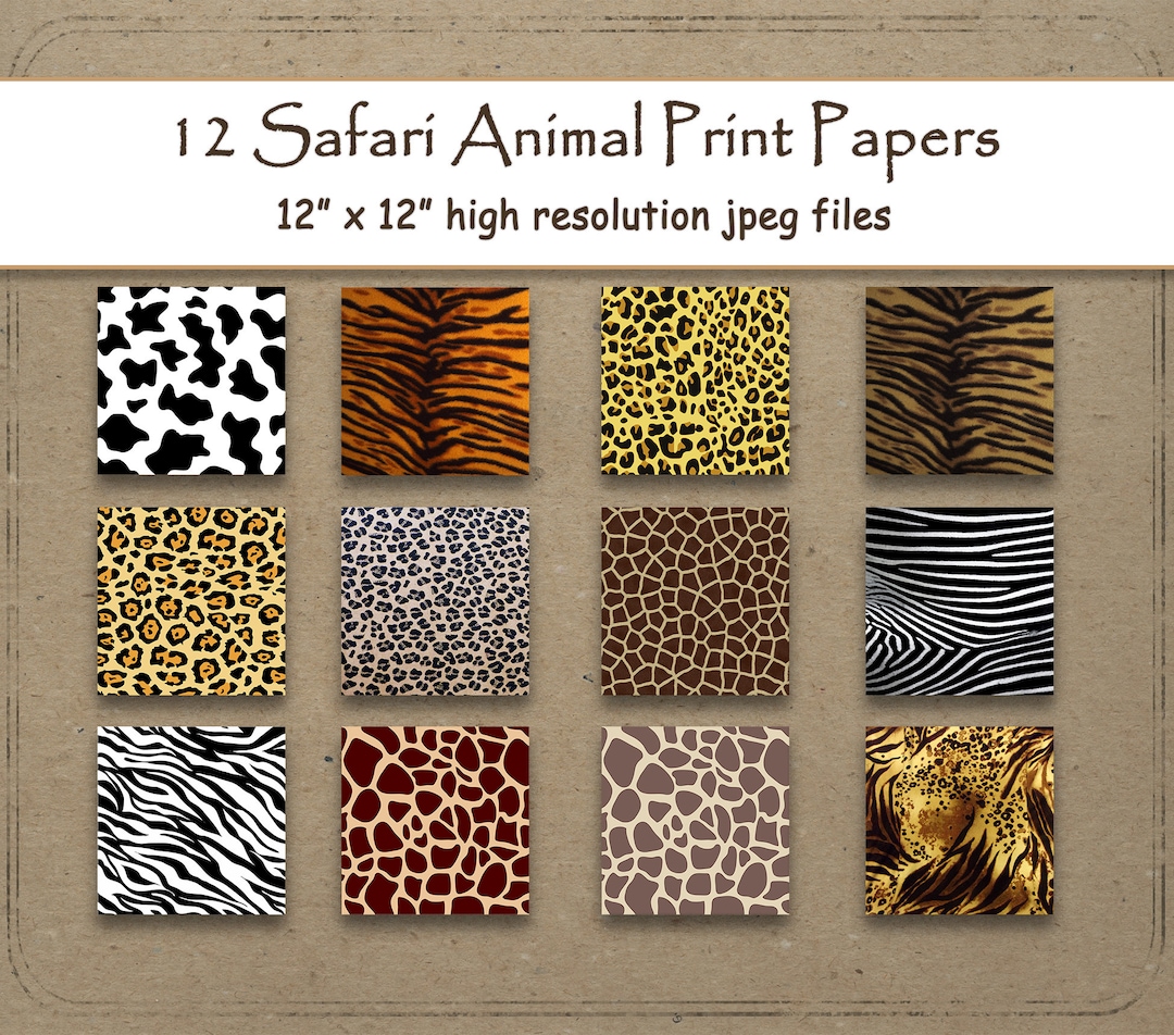 Safari Digital Paper Animal Print Texture Scrapbook Pages 12 Fur, Zebra ...
