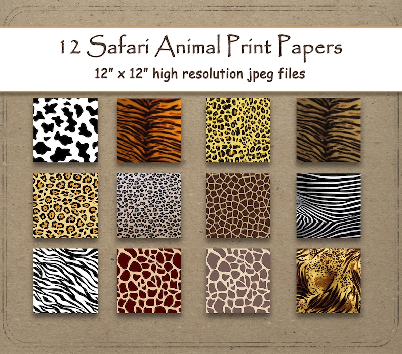 Safari Digital Paper Animal Print Texture Scrapbook Pages 12 Fur, Zebra ...