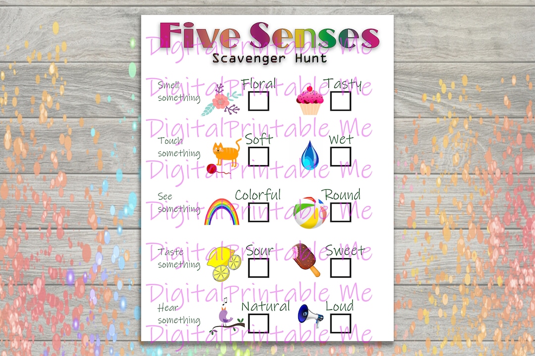 Five Sense Scavenger Hunt, Kids Printable Activity, Download, Party ...
