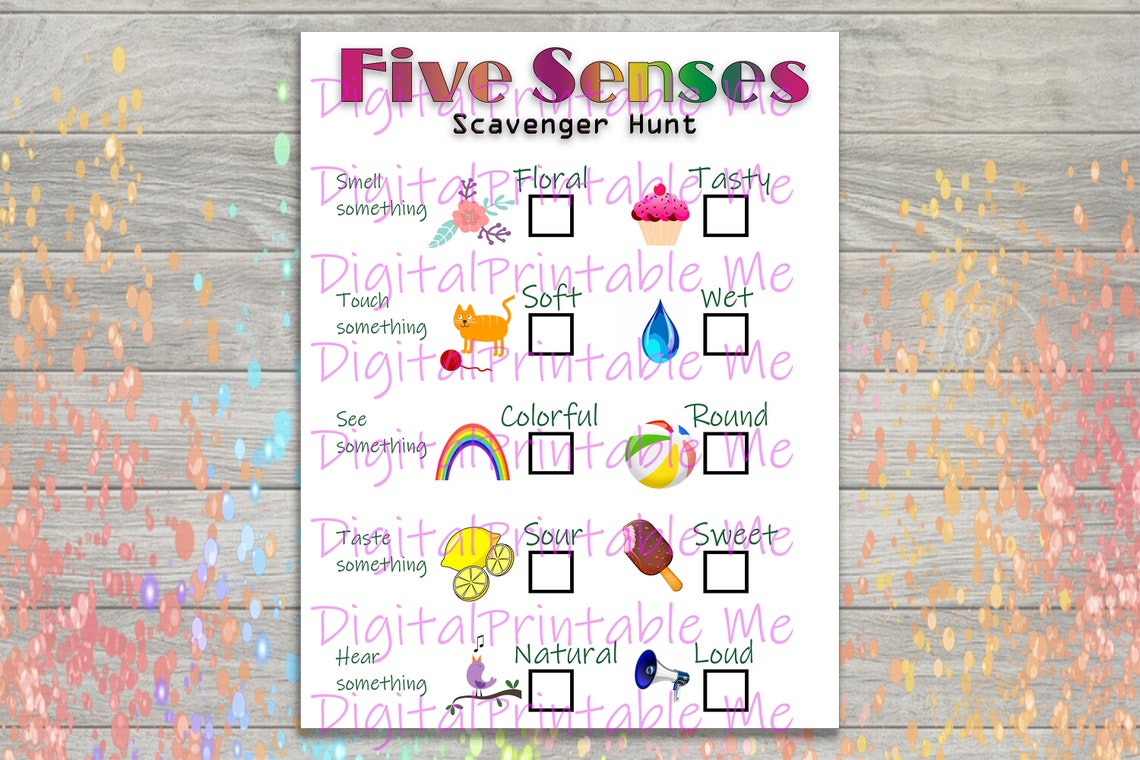Five Sense Scavenger Hunt, Kids Printable Activity, Download, Party ...