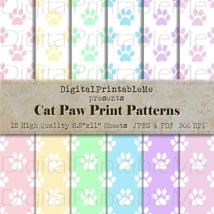 Cat Paw Digital Paper, Pastel Rainbow Print Mix White Pack, Mixed ...