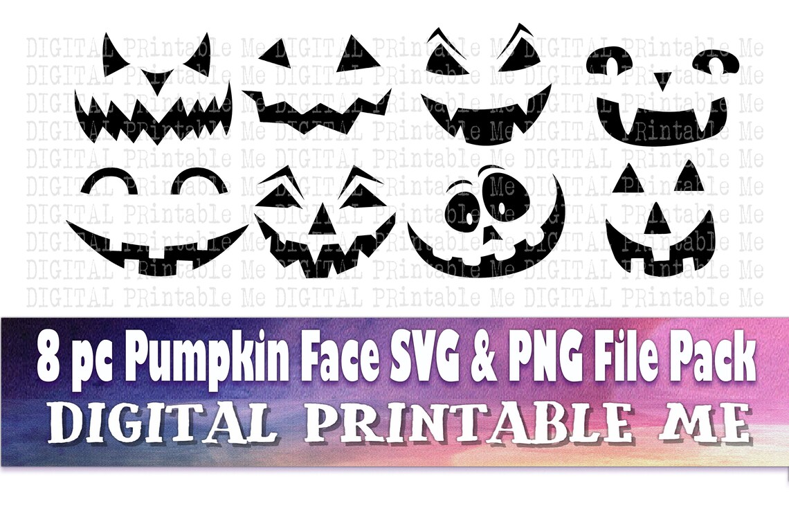 Pumpkin Face Silhouette SVG PNG clip art diy 8 Pack | Etsy