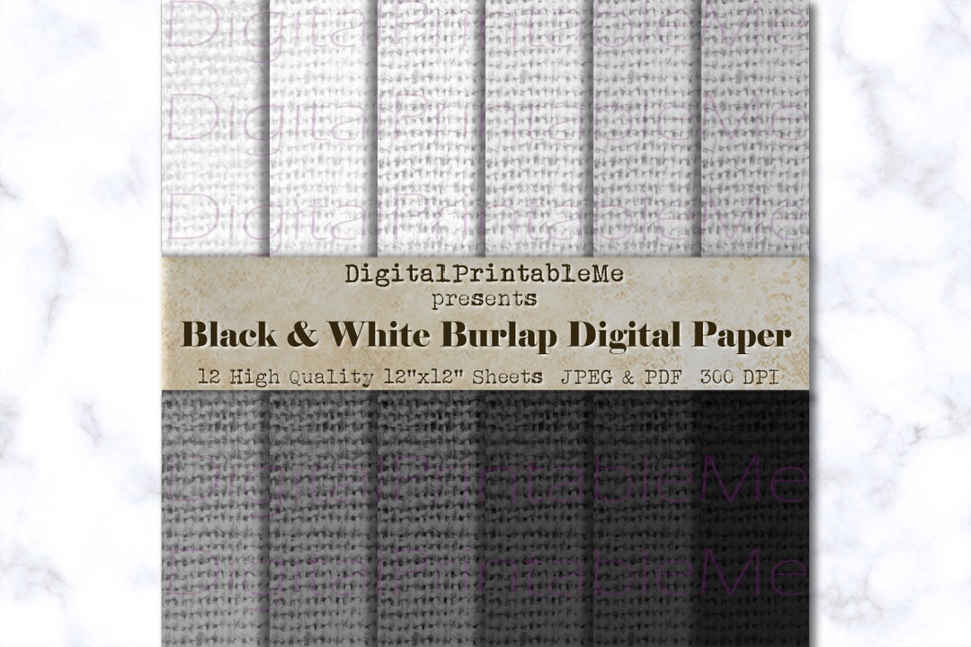 Black Gray White Burlap Digital Paper Pack, Variety of Shades, Mixed ...