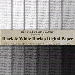 Black Gray White Burlap Digital Paper Pack, Variety of Shades, Mixed ...
