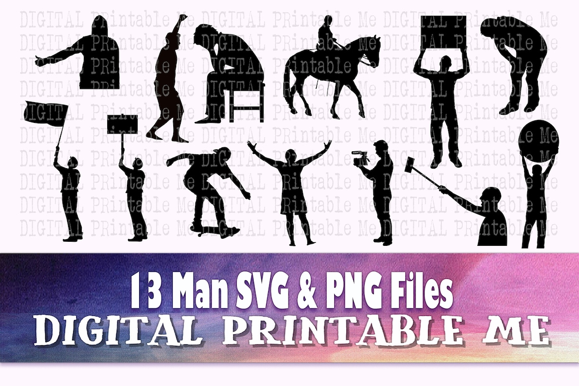 Man svg Male silhouette bundle PNG clip art 13 Men images | Etsy