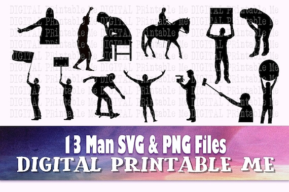 Man svg Male silhouette bundle PNG clip art 13 Men images | Etsy