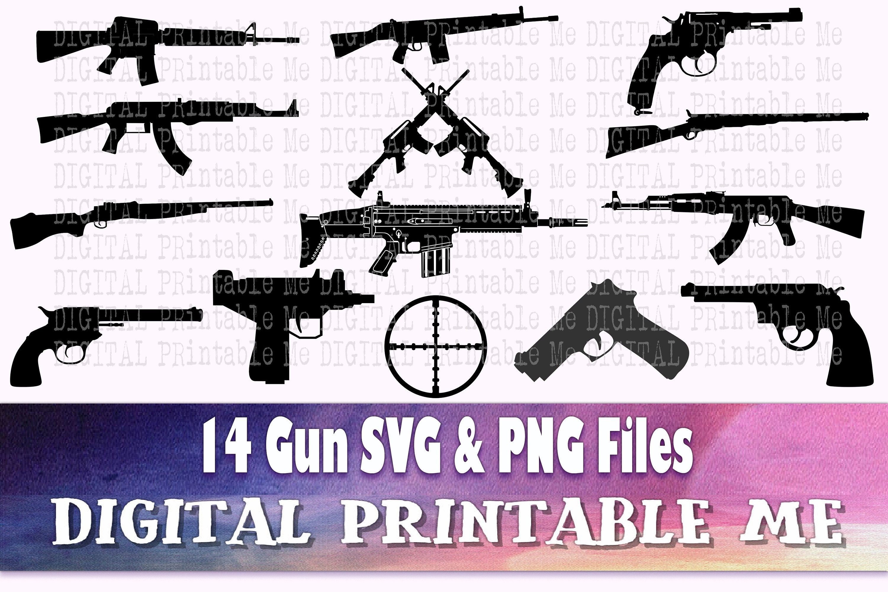 Gun SVG Handgun Silhouette Bundle PNG Clip Art 14 Digital - Etsy