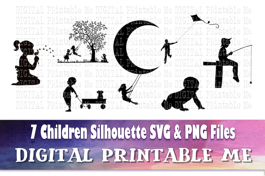 Kids Svg, Silhouette Bundle, PNG, Clip Art, 7 Digital, , People ...