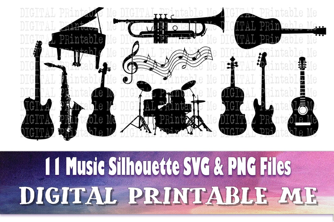 Musical Instrument Silhouette, Music, SVG, PNG, Clip Art Pack , 11 ...