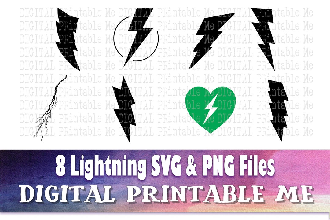 Lightning Bolt SVG, Thunder Cloud Silhouette Bundle, 8 Images, PNG Clip ...