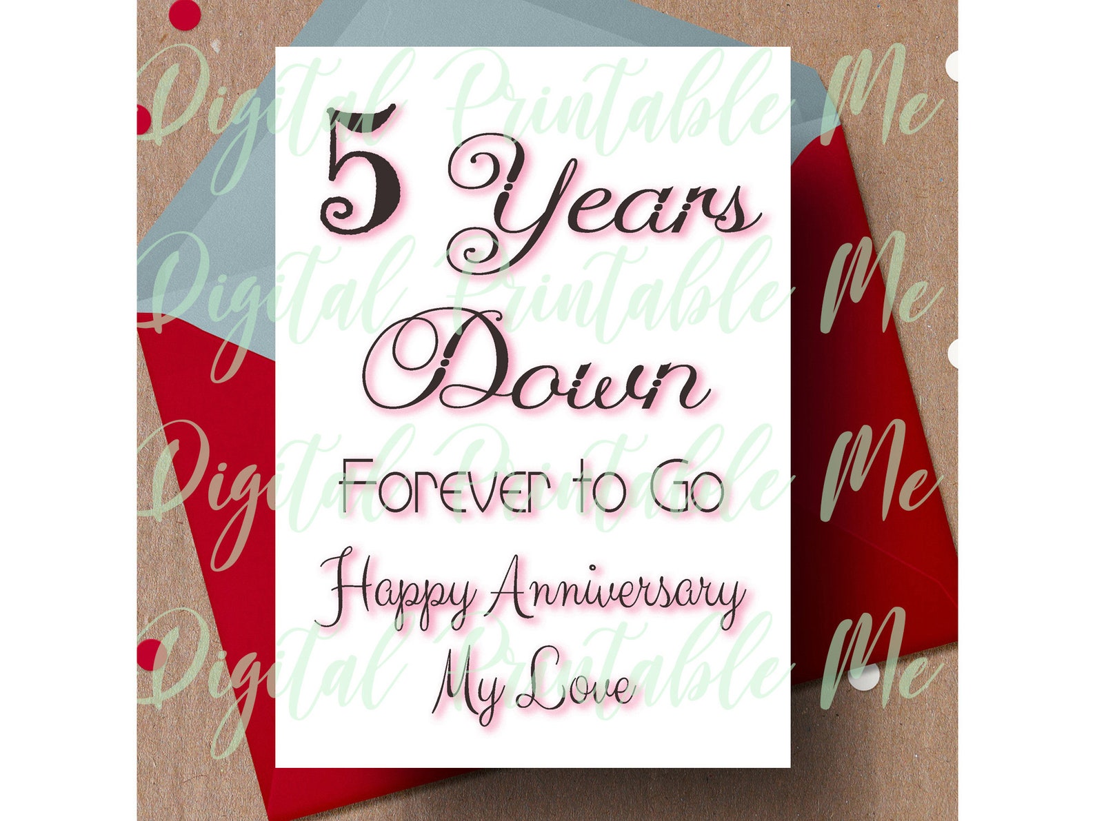 5th Anniversary Card Printable Fifth Anniversary Card 5 Year - Etsy