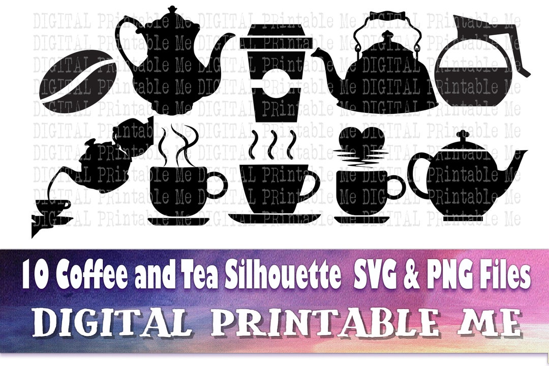 Coffee Svg, Tea Outline Silhouette Bundle, 10 Images, Hot Drink ...
