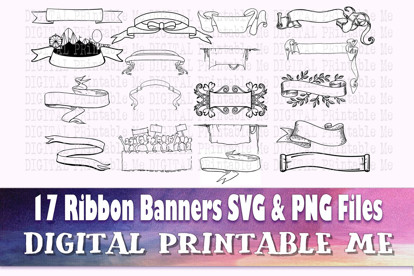 Ribbon Banner Svg Silhouette Bundle 17 Cut Files Label PNG - Etsy