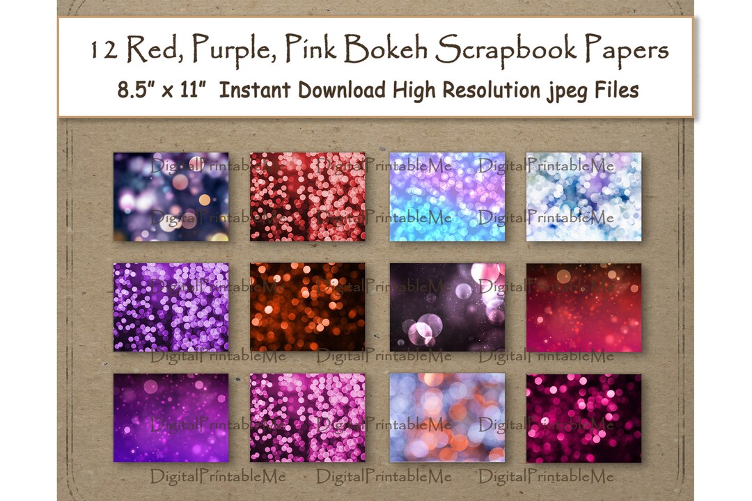 Red Bokeh Digital Paper Printable 8.5" X 11" Warm Texture Purple Pink ...