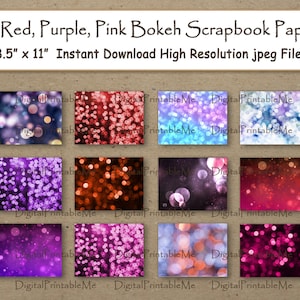 Red Bokeh Digital Paper Printable 8.5" X 11" Warm Texture Purple Pink ...