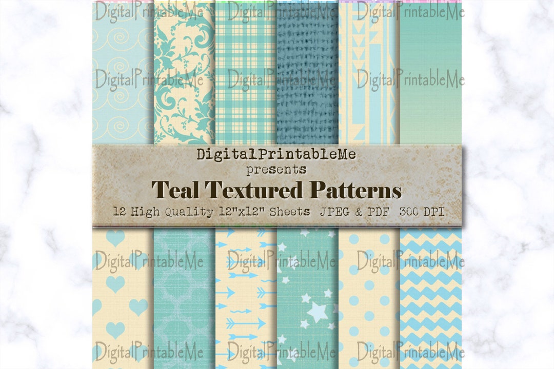 Shabby Teal Digital Paper, Linen Burlap Texture Pattern, Blue Green ...