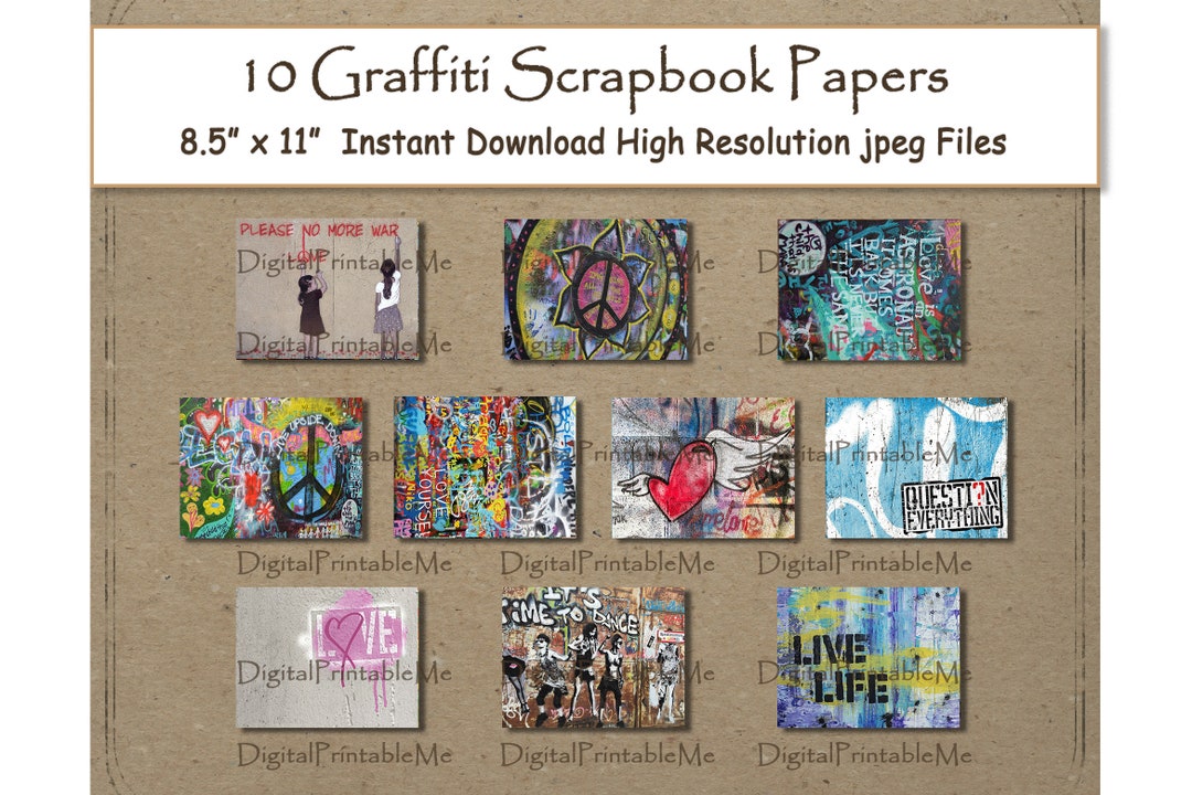 Graffiti Digital Paper Print 8.5" X 11" Texture Scrapbook Paper Pages ...