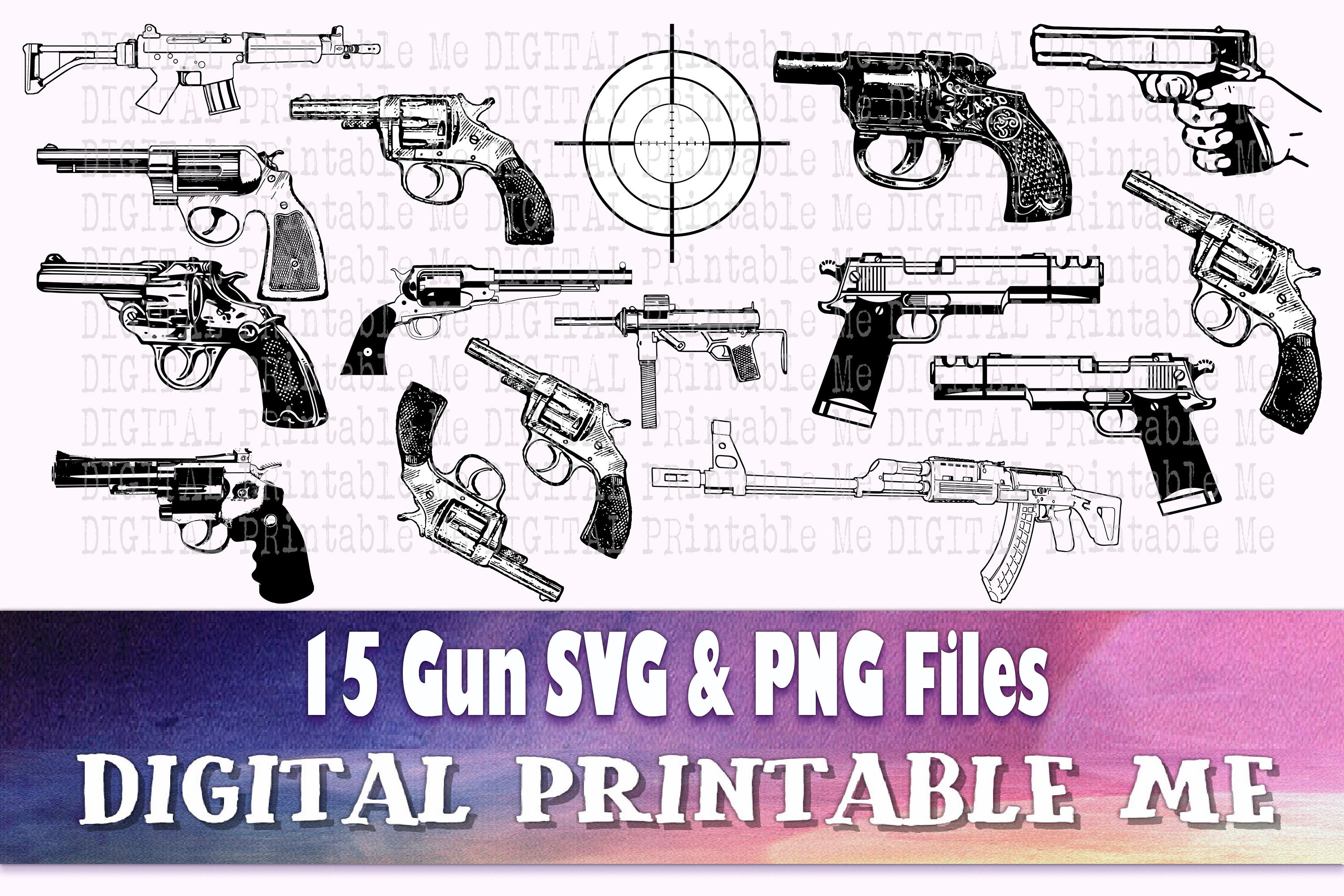 Gun SVG, Handgun Silhouette Bundle, PNG, Clip Art, 15 Digital Files ...
