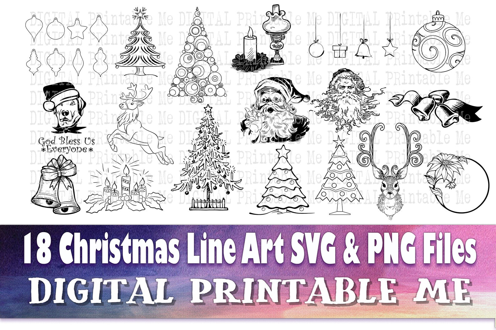 Christmas Line Art SVG Bundle PNG Clip Art Pack 18 - Etsy